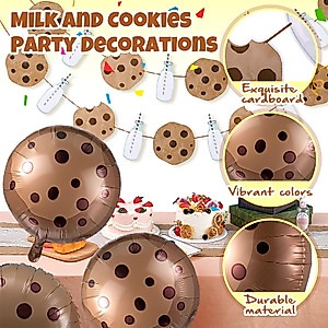 JellyArch 10 Pcs Cookies and Milk Party Decorations Include 8 Pcs 21 Inch Chocolate Chip Cookie Balloons and 2 Pcs Cookies Milk Birthday Party Garland for Cookie Birthday Decorations Baby Shower