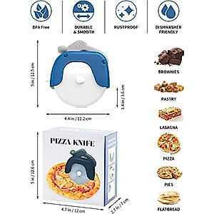 Fat-Cat Pizza Cutter Wheel, Super Sharp Pizza Slicer with Protective Blade Guard for Pizza, Pies, Waffles and Dough Cookies, Easy to Use and Clean (Blue)