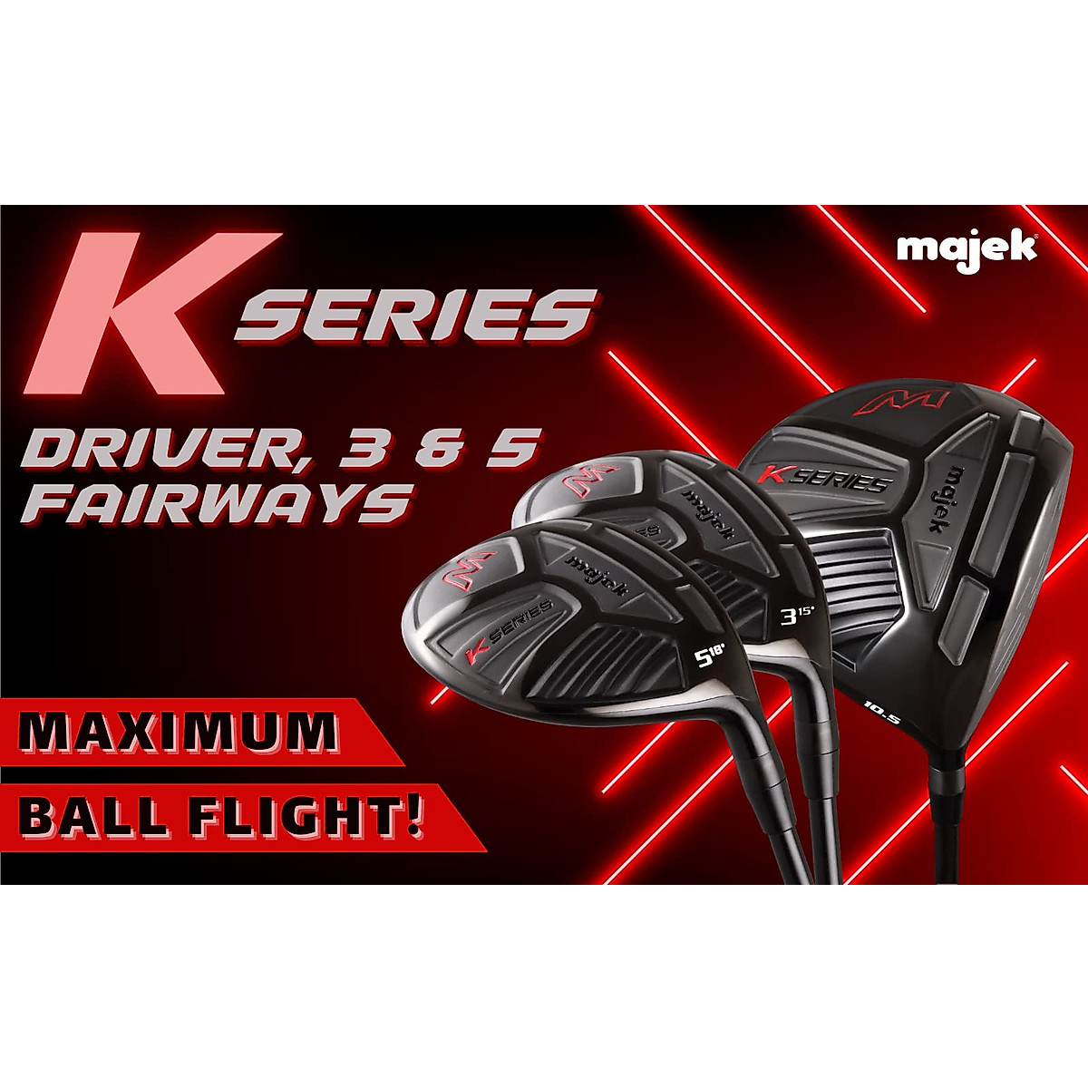 Big & Tall Senior Men's (+1" Longer Than Standard Length) Majek K-Series High Launch 460cc 10.5° Driver and 3 5 Fairway Wood Set Golf Clubs, Right Handed Senior Flex with Premium Men's Arthritic Grip