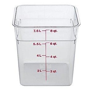 Cambro 8SFSCW CamSquare Food Container 8 qt. 8-3/8x8-3/8x9-1/8 clear, 6ct,Orange/pink
