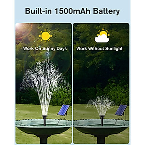 NFESOLAR Solar Water Pump, 5.5W Solar Water Fountain Pump with 1500mAh Battery Backup, 4ft Tubing 16.4ft Cable, 92.5 GPH Solar Pond Pump for Bird Bath Outdoor Ponds Garden Pool Water Feature