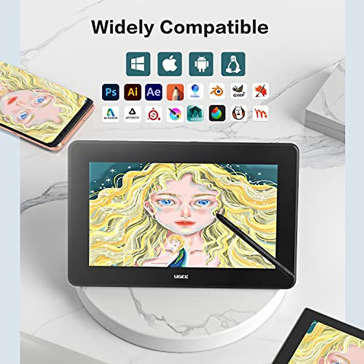UGEE 15.4 Inch Drawing Tablet with Screen, 127% sRGB Full Laminated Graphics Monitor, 8192 Levels Battery-Free Stylus with Digital Eraser, Pen Display Support for Android Phone & Windows/Mac/Chrome OS