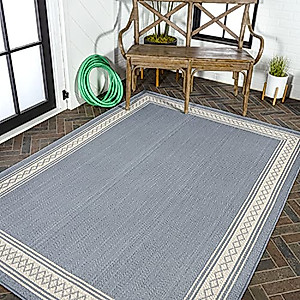 JONATHAN Y SMB207C-3 Lucia Classic Diamond Border Indoor Outdoor Area-Rug, Farmhouse, Traditional, Solid Easy-Cleaning,Bedroom,Kitchen,Backyard,Patio,Non Shedding, Blue/Cream, 3 X 5
