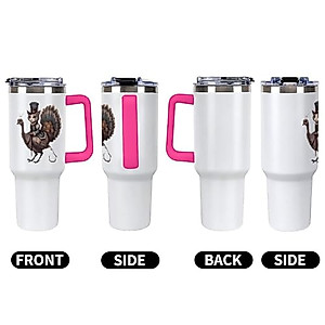 Pilgrim Cat on Turkey Insulated Tumbler with Lid And Straw Stainless Steel Travel Coffee Mug 40oz Light Rose Red-style