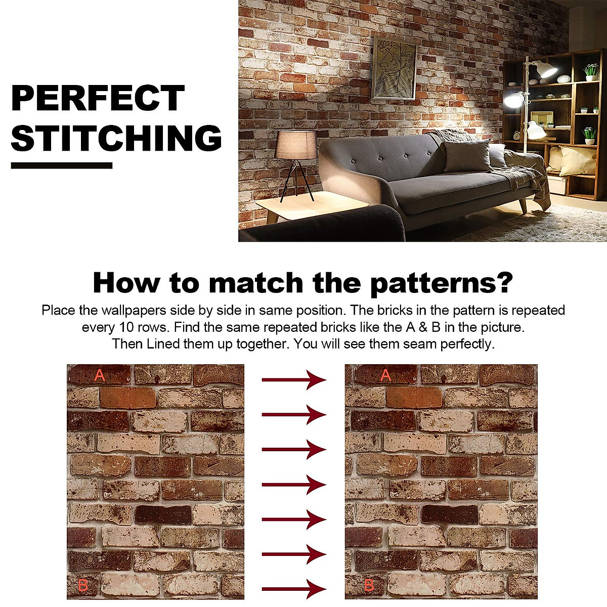 Okydoky Peel and Stick Wallpaper, Brick Wallpaper for Home Decoration, Kitchen Wallpaper Stick and Peel Backsplash, Vinyl Self Adhesive Wallpaper for House, Workshop & Office, 17.7" x 197", C103-5