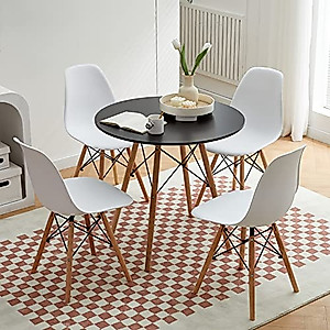 ATSNOW 31.5 in Mid Century Modern Black Round Dining Table, Small Circle Table for Living Room Bedroom Kitchen