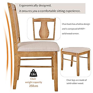 Merax, Drift Wood 5-Piece Set,Wooden Rectangular Table and 4 Upholstered Chairs for Kitchen,Dining Room