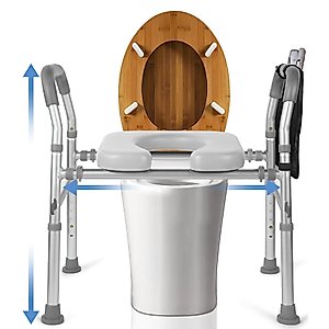 Raised Toilet Seat with Handles, Soft Padded Toilet Seat Risers for Seniors, Adjustable Width & Height Toilet Riser for Bariatric, Handicap, Heavy Duty Toilet Seat Riser, Fit Any Toilet