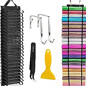 Amremsu 48 Compartments Vinyl Roll Storage, Vinyl Roll Holder Vinyl Organizer, Vinyl Storage Rack Wall Mount/Over The Door for Craft Room Organizers and Storage Lengthened（Black）