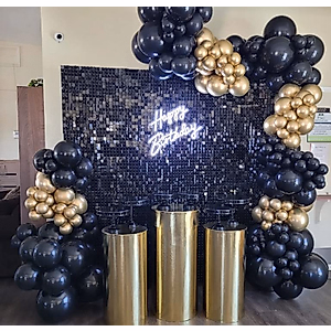 Black Shimmer Wall Backdrop - 24 pcs Decorations Panel | Wedding, Birthday, Anniversary, Engagement & Bridal Shower Party Decor | Glitter Bling Sequins Photo Backdrops Sheets (Black)