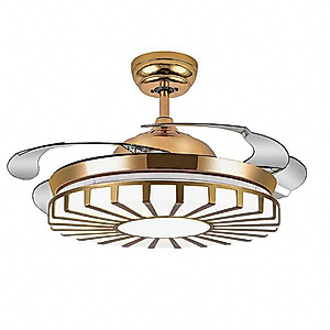 JSDTAN 42" Modern Ceiling Fan Light, Stripes LED 3 Colors Lighting with Remote Control Fixture Ceiling Fan Lights Retractable Invisible Blades Mute Motor for Bedroom Living Room Dining Room