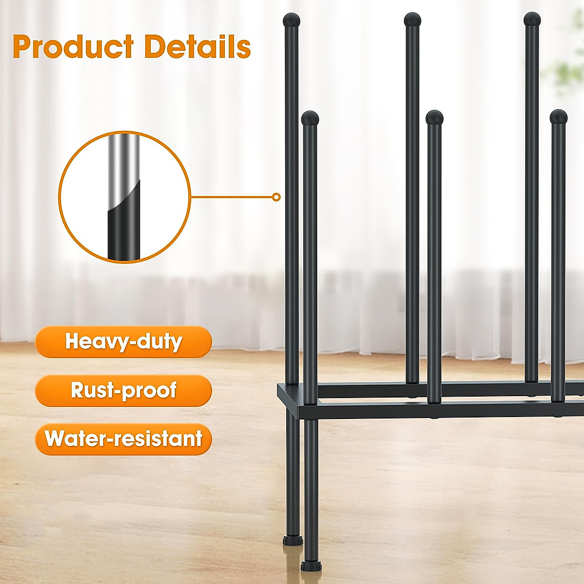 Urban Deco Boot Rack Organizer for Tall Boots, Black Metal Boot Storage Rack, Boot Holder Fit for 6 Pairs, Free Standing Shoe Racks for Entryway, Closet, Outdoor, Garage (Black-6pairs)