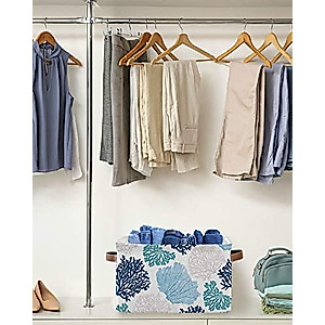 Blue Teal Coral Storage Basket Waterproof Cube Storage Bin Organizer with Handles, Summer Beach Coastal Modern Geometric Collapsible Storage Cubes Bins for Clothes Books Toys 15"x11"x9.5" 2 Pcs