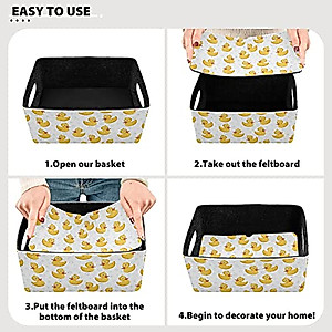 Emelivor Duck Storage Basket Bins Set (2pcs) Felt Collapsible Storage Bins with Dual Handles Dog Toy Basket for Organizer, Closet, Shelves, Office