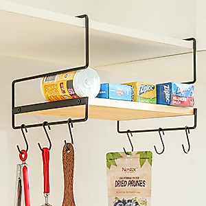 LINOVINO Cabinet Shelf Organizers, Kitchen Counter Organizer Rack Under Shelves Riser, Pantry Cupboard Storage Organization with Metal and Wood Combined, Black and Natural