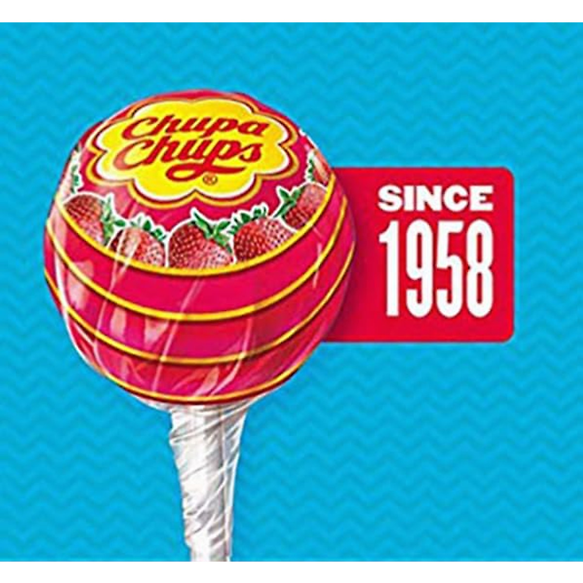 Chupa Chups Candy Lollipops, 5 Assorted Flavors, Drum Display for Parties Office Concessions, 60 Count Drum(Pack of 1)