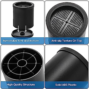 Noamus 6 Pack Bed Risers, 4 Inch Round Furniture Raising Blocks, Black Lifts with Removable Bottom Non-Slip Foam Pads, Heavy Duty Dorm Bed Frame Extenders for Desk Chair, Table Legs, Sofa Couch