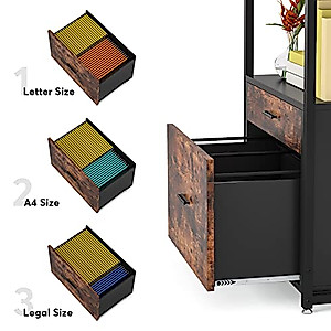 Tribesigns Bookcase Bookshelf, 4-Tier Modern File Cabinet with 2 Drawers, Lateral Filing Cabinet accommodate Legal/Letter / A4 Size for Home Office Organizer