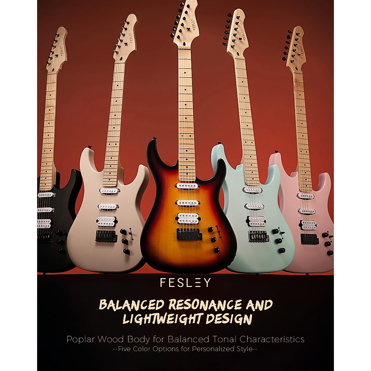 Fesley 39" Electric Guitar, Full Size Solid Body Electric Guitars For Beginner, ST Style, Maple Neck/Fretboard, Electric Guitar Kit With HSS Pickup, Gig Bag, Matte, Morandi Black