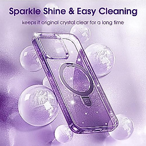 CASEKOO Genuine Official for iPhone 14 Pro Max Case with Magnetic Ring Stand [Compatible with MagSafe] [16FT Military-Grade Protection] Shockproof Twinkle Star Phone Grip Cover 6.7'', Sparkle Purple