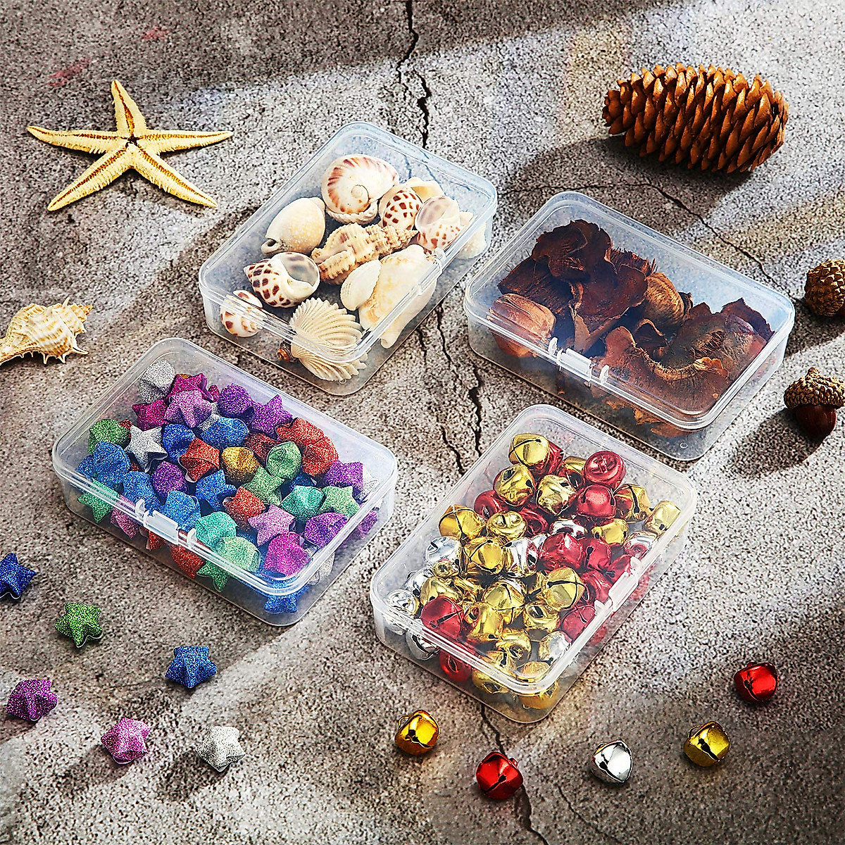 SATINIOR 24 Packs Small Clear Plastic Beads Storage Containers Box with Hinged Lid for Storage of Small Items, Crafts, Jewelry, Hardware (3.7 x 2.5 x 1 Inches)