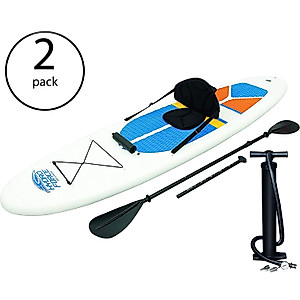 Bestway Hydro-Force White Cap 10 Foot Inflatable SUP Stand Up Paddle Board and Kayak w/Traction Pad, Backrest Seat, 3 Fins, and Aluminum Oar (2 Pack)