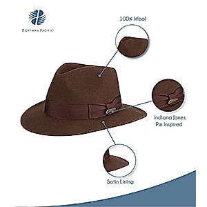 Indiana Jones Men's Wool Felt Fedora, Brown, Large