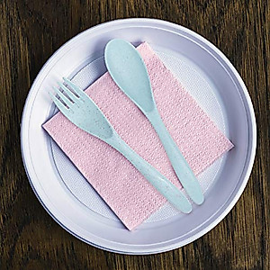 Teivio Reusable Portable Travel Utensils Silverware Forks Spoons Knives & Chopsticks, Set of 3 for Camping Wheat Straw Plastic with Storage Case (Beige/Blue/Green)