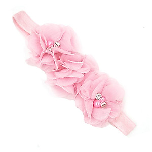 30 PCS Rhinestone Pearl Pink Chiffon Flower Sewing Fabric Appliques for Clothing, Headbands Flower, Crafts, Party Decoration, Sewing Applique