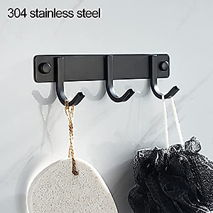304 Stainless Steel Black Bathroom Hook Bathroom Toilet Towel Hook Coat Hook Row Hook Bath Towel Hook one-Piece Hook Kitchen Storage Hook Key School Bag Hook (Black, 3-Row Hook)…