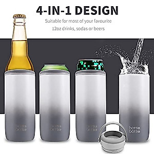 BOTTLE BOTTLE Can Cooler 4-in-1 Coffee Tumbler for 12 oz Beer Double Wall Vacuum Insulated Drink Holder Keep Your Beverages Cold (white gray)