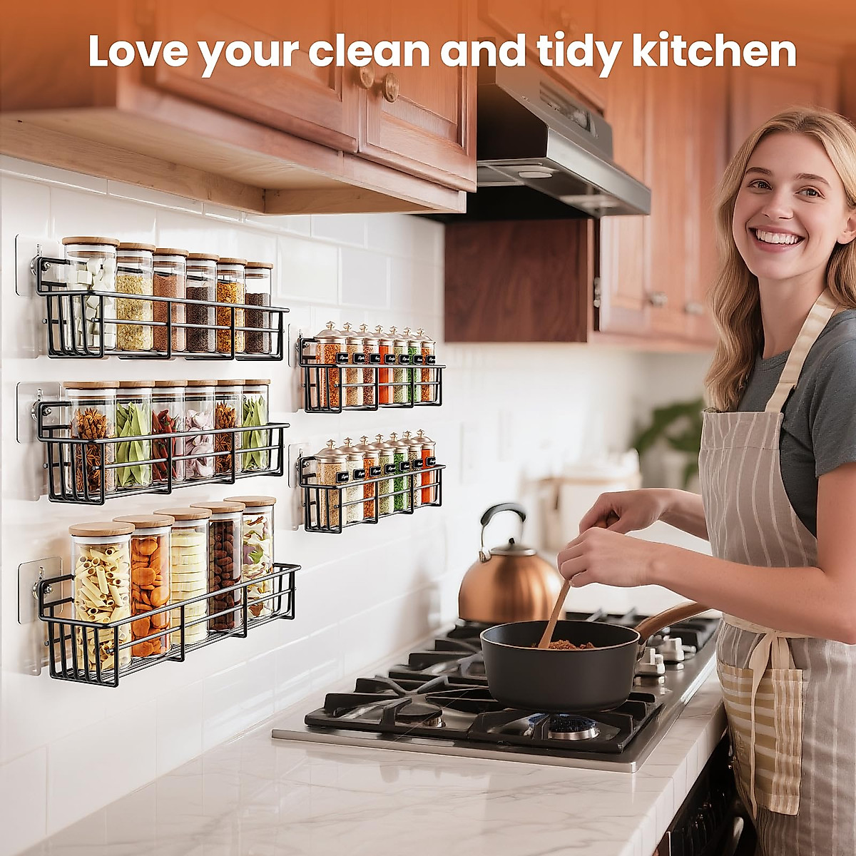 Mystozer 5 Pack Spice Rack Seasoning Organizer Wall Mount, Hanging Spice Organizer Shelf for Kitchen Cabinet, Wall, Pantry Door (Jars Are Not Included)