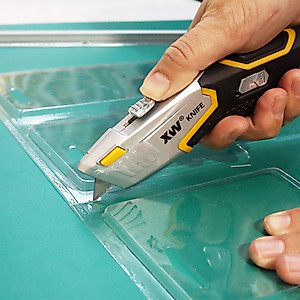 XW Auto Loading Utility Knife, 3-Position Retractable Box Cutter with 5 Pre-loaded Blades, Bonus 10 Blades Included