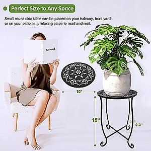 2 Pack Indoor Outdoor Side Tables, Weather Resistant Metal Patio Side Table, Small Round Outdoor End Table Side Table for Patio Yard Porch Balcony Garden Bedside, Plant Stand for Indoor Outdoor