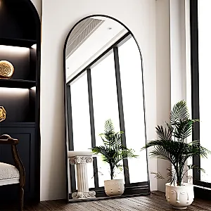 VooBang Oversized Full Length Mirror, 71" x 30" Arch Floor Mirror with Stand, Aluminum Alloy Frame Full Body Mirror for Bedroom Bathroom Living Room Decor, Black