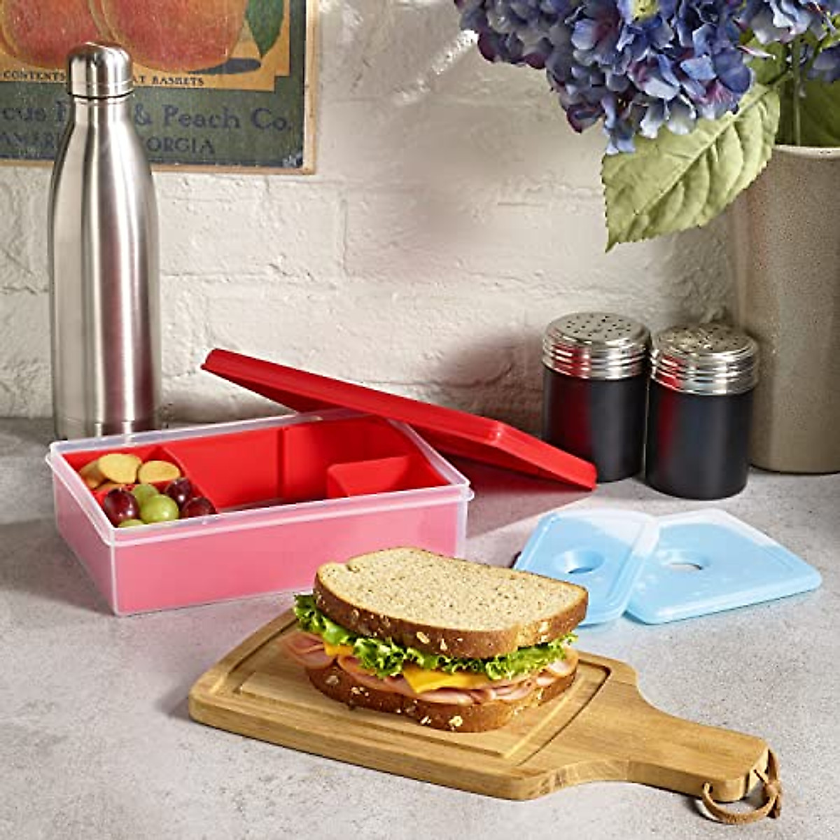 Fit + Fresh Multi-Flex Bento Box, Reusable, Customizable & Vertical Lunch Container with 2 Slim Ice Packs, Perfect for Insulated Lunch Bag, Lunch Box & More, Red