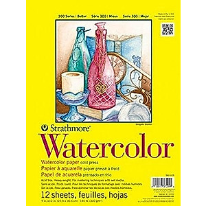 Strathmore 300 Series Watercolor Paper Pad, Tape Bound, 9x12 inches, 12 Sheets (140lb/300g) - Artist Paper for Adults and Students - Watercolors, Mixed Media, Markers and Art Journaling
