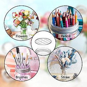 Oungy 40 PCS Mason Flower Jar Frog Insert Lid Metal Flower Lid Insert Mason Grid Flower Organizer Frog Lid Insert Mason Jar Lids with Square Grids for Regular Mouth Mason Canning Jars