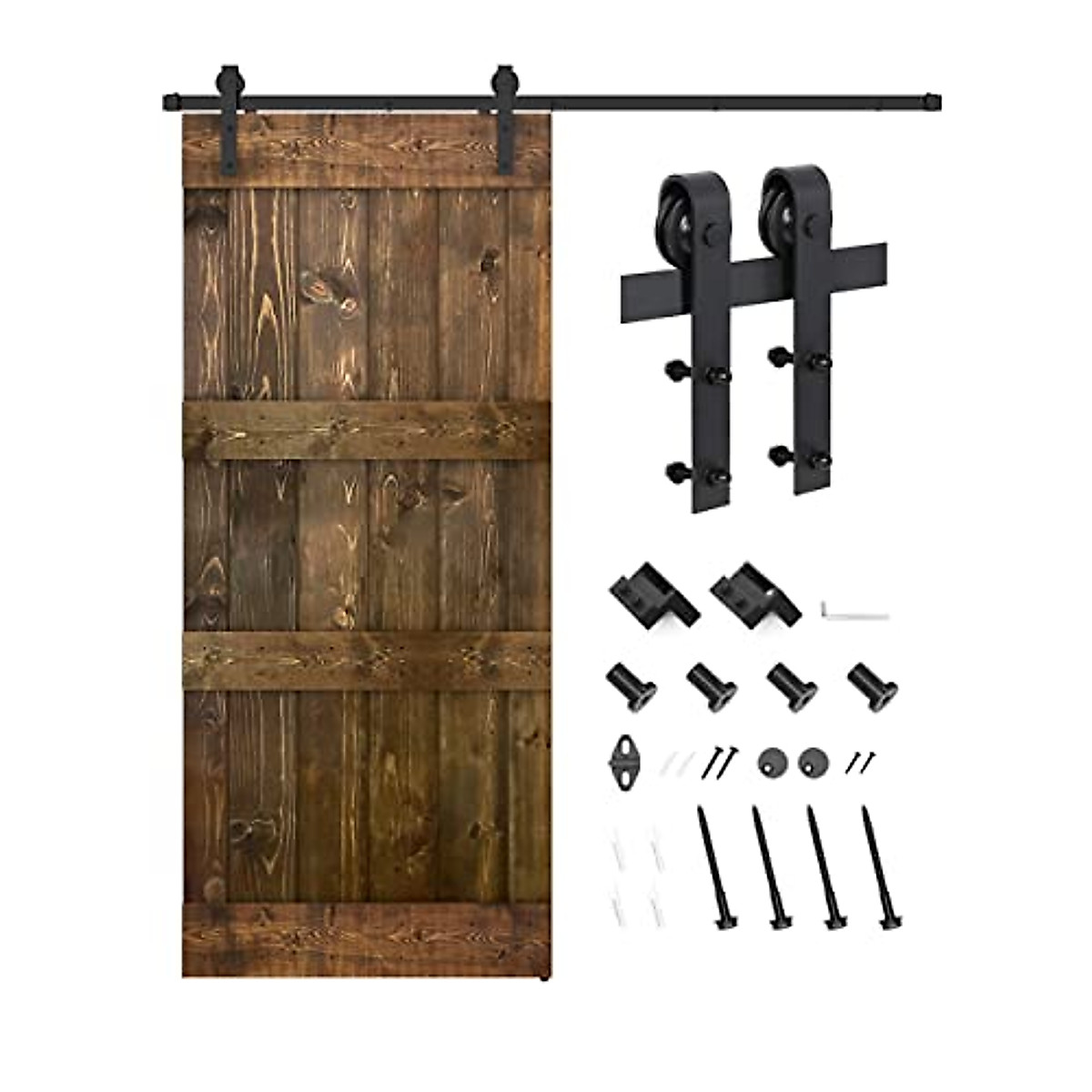 Sliding Barn Door 36 in x 84 in, Made-in-USA, Customizable Solid Wood Barn Door Included 6.25ft Hardware Kit and Pull Handle, Easy Assembly Dark Brown, Ladder Series