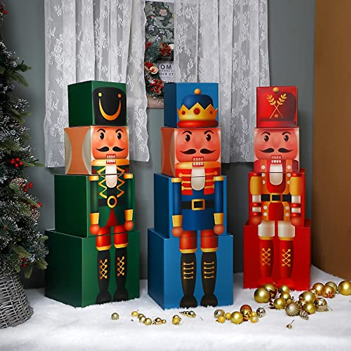 Teling 12 Pcs Christmas Nesting Gift Box Christmas Stackable Box Large Soldier Nutcracker Stacking Gift Boxes Gift Box Decorations for Christmas Wrapping Party Supplies(Nude)