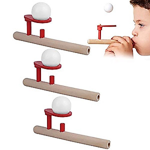 TOPINCN Floating Blow Pipe Ball Toy, Wooden Balances Blowing Toys, Educational Wooden Blowing Toys, Floating Ball Game