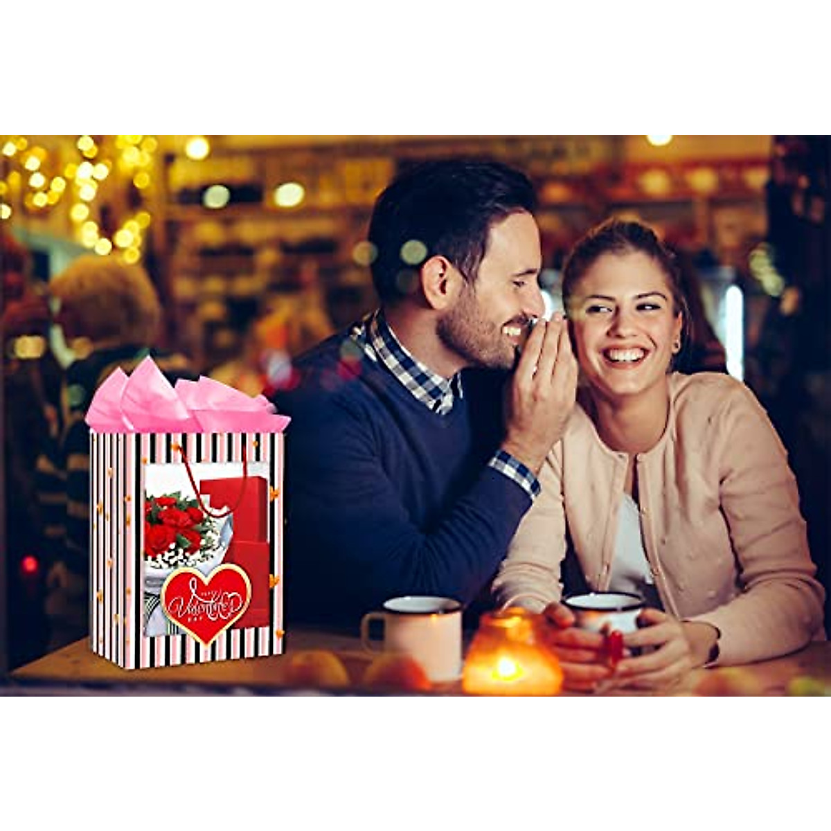 FaCraft Valentines Gift Bags with Handles Funny Valentine's Day Gift Bag with Clear Window,Happy Valentine's Day Gift Bag with Tissue Paper for Her Him Girlfriend Boyfriend Husband Wife Women Men