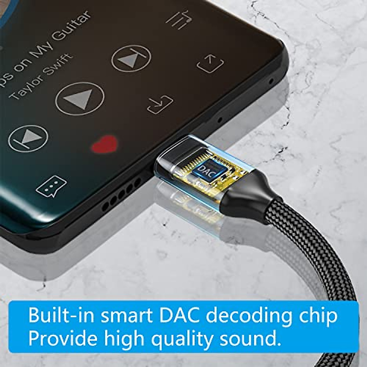 Short USB C to 3.5mm Headphone Jack Adapter,12cm/4.7in Type C Digital Audio Jack Converter DAC Chip Braided Cable Aux Earbuds Adapter,for Smart Phone and Tablets etc no 3.5mm Audio Jack output(2Pcs)
