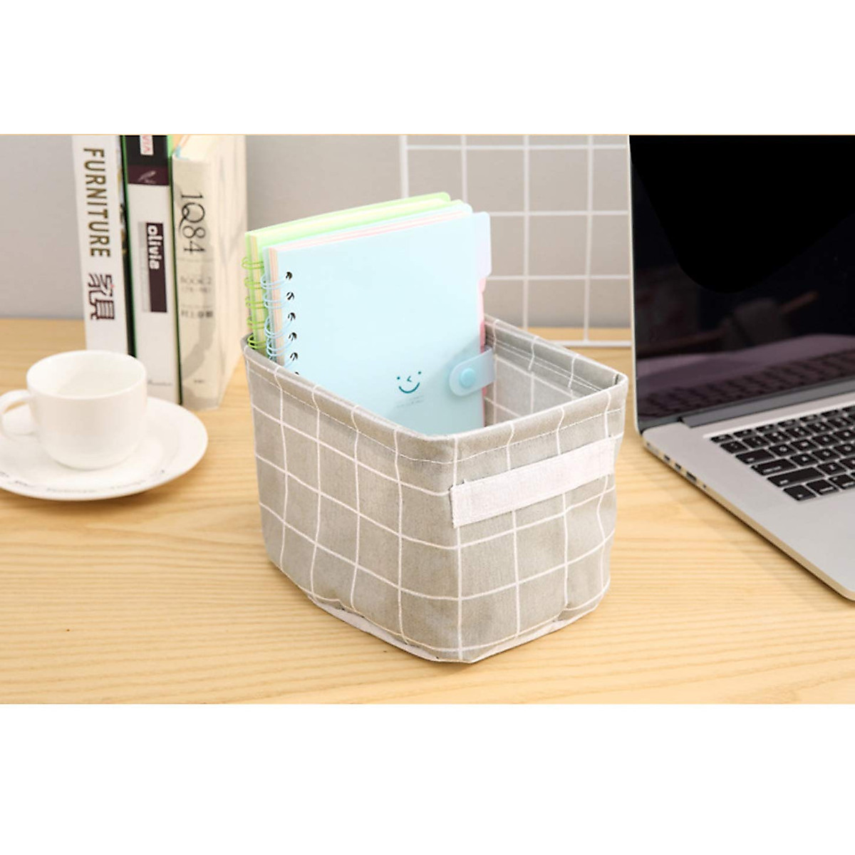 AARAINBOW 3 Packs Storage Basket Bins Canvas Mini Storage Cubes Storage Basket for Makeup, Toys Liners, Books Storage Baskets with Handles for Shelves & Desks(3 Gray)