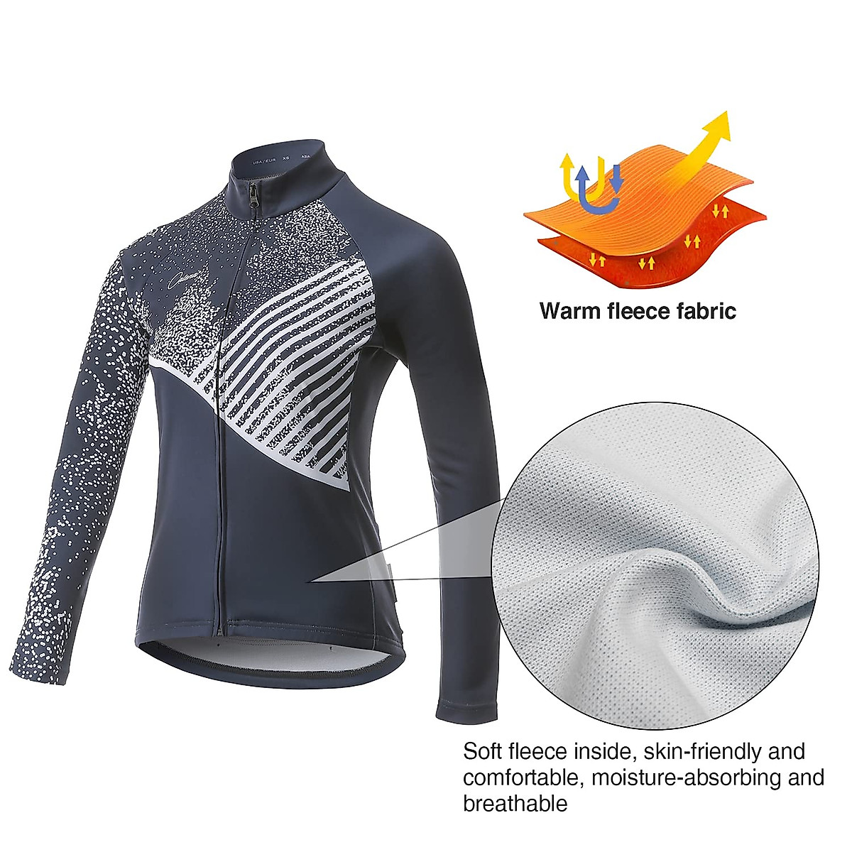 CATENA Women's Cycling Jersey Thermal Shirt Top Autumn Winter Long Sleeve Bicycle Jacket Close-Fitting Navy