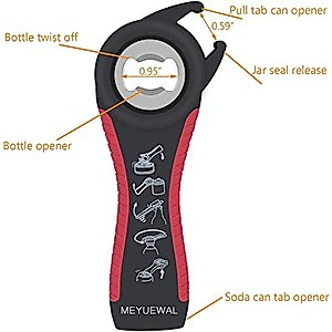 Jar Opener, 5 in 1 Multi Function Can Opener Bottle Opener Kit with Silicone Handle Easy to Use for Children, Elderly and Arthritis Sufferers (Apple Red）