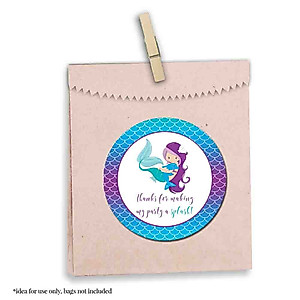 Mermaid Thank You Birthday Party Sticker Labels, 40 2" Party Circle Stickers by AmandaCreation, Great for Party Favors, Envelope Seals & Goodie Bags, Mermaid with Light Complexion