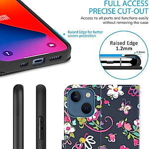 CoverON Pouch Compitable with iPhone 14 Wallet Case for Women, RFID Blocking Flip Folio Stand Vegan Leather Floral Cover Sleeve Card Slot for Apple iPhone 14 6.1 Phone Case - Flower