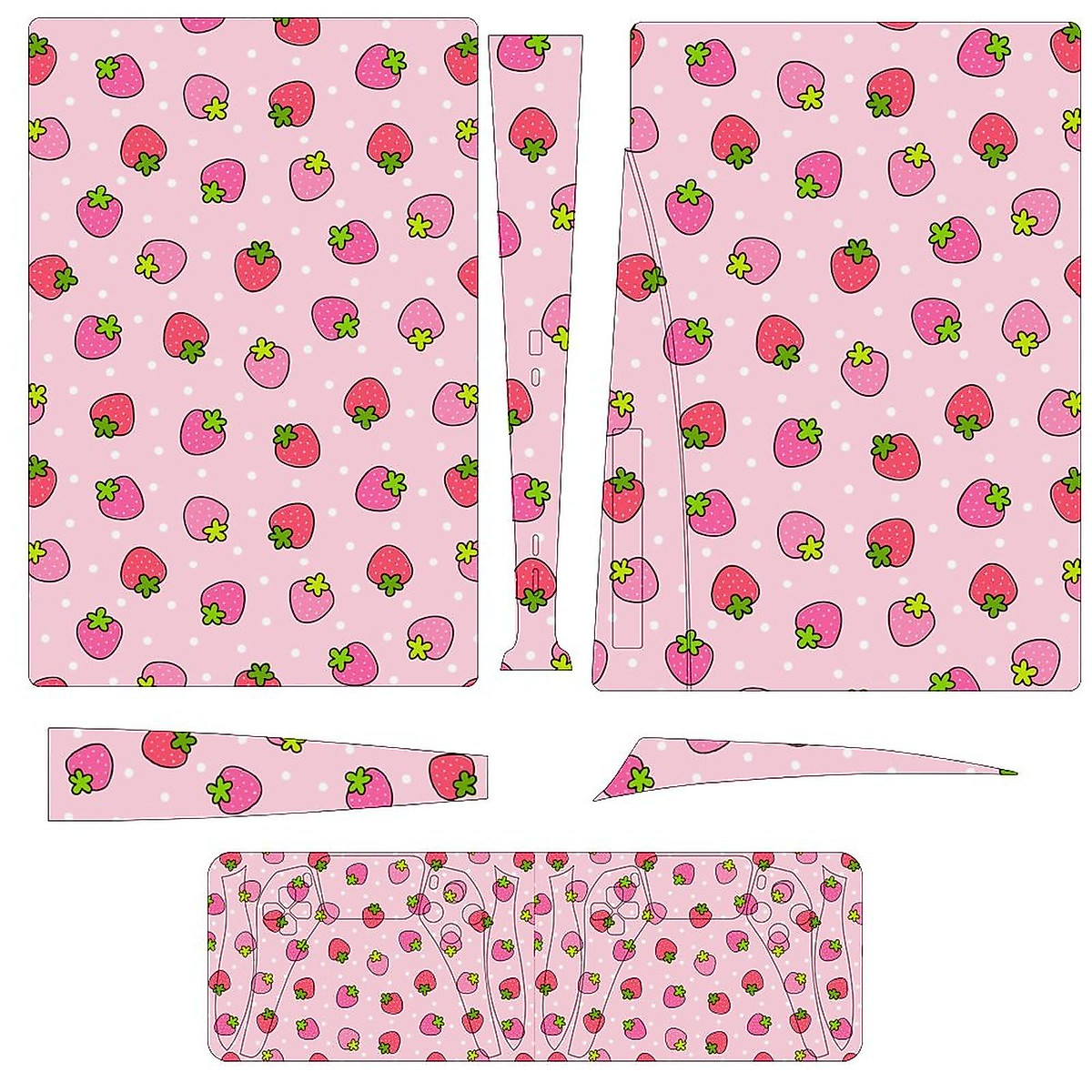 AoHanan Cute Strawberry 5 Skin Controller Accessories Cover Skins Anime Vinyl Cover Sticker Full Set for 5 Disc Edition