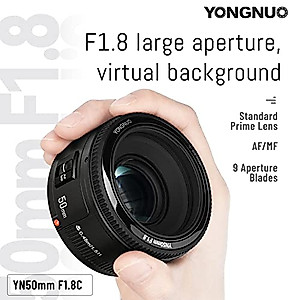 YONGNUO YN50mm F1.8C Lens, Large Aperture Auto Focus Lens, 50MM F1.8 for Canon EF Mount EOS Cameras